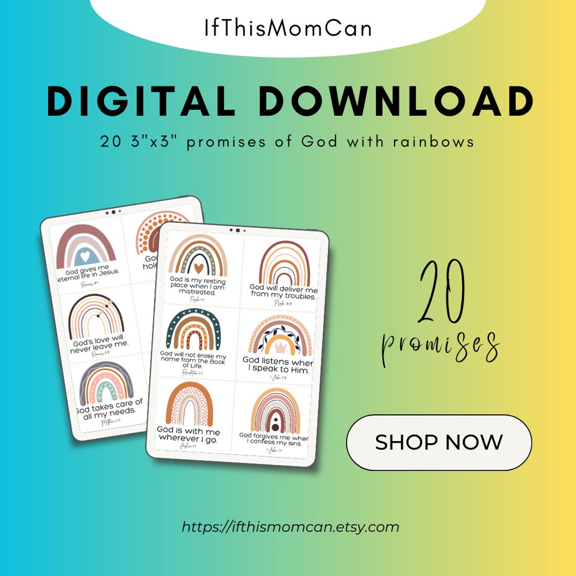 PRINTABLE 20 Promises of God With Rainbows 3"x3", Bible Cards for Kids ...