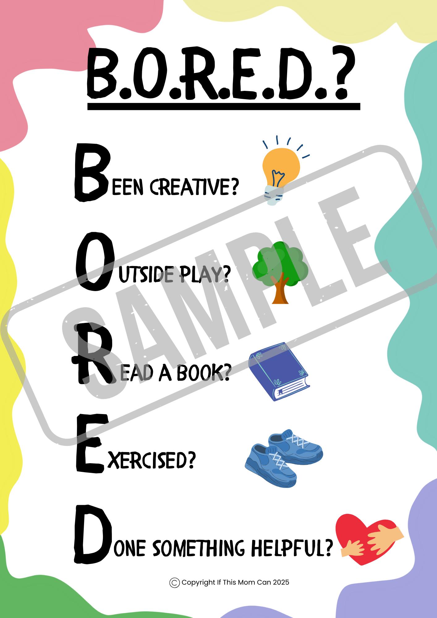 Printable B.O.R.E.D. Acronym Poster for Homeschool, Classroom, and Home ...