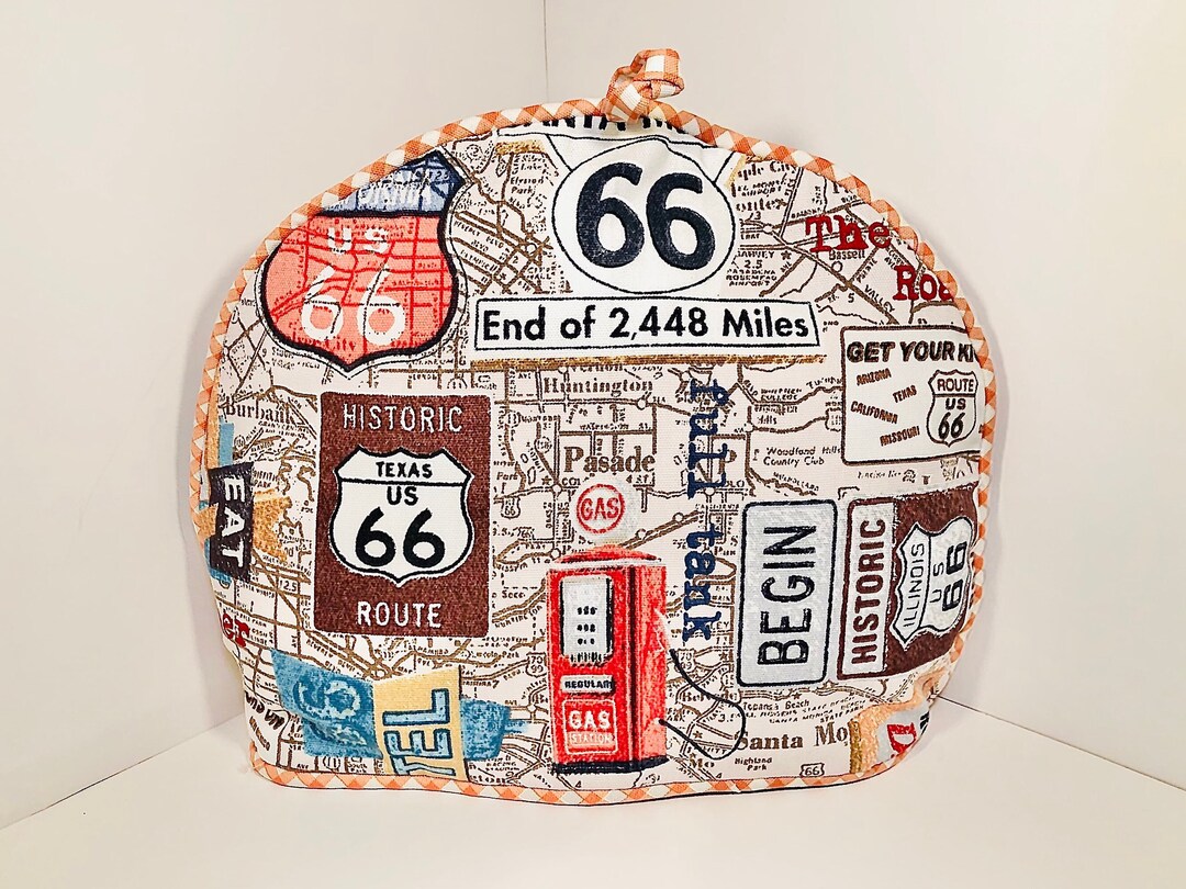 Route 66 Themed Plush Tea Cozy, Route 66 Pattern Tea Cosy, Nostalgic ...