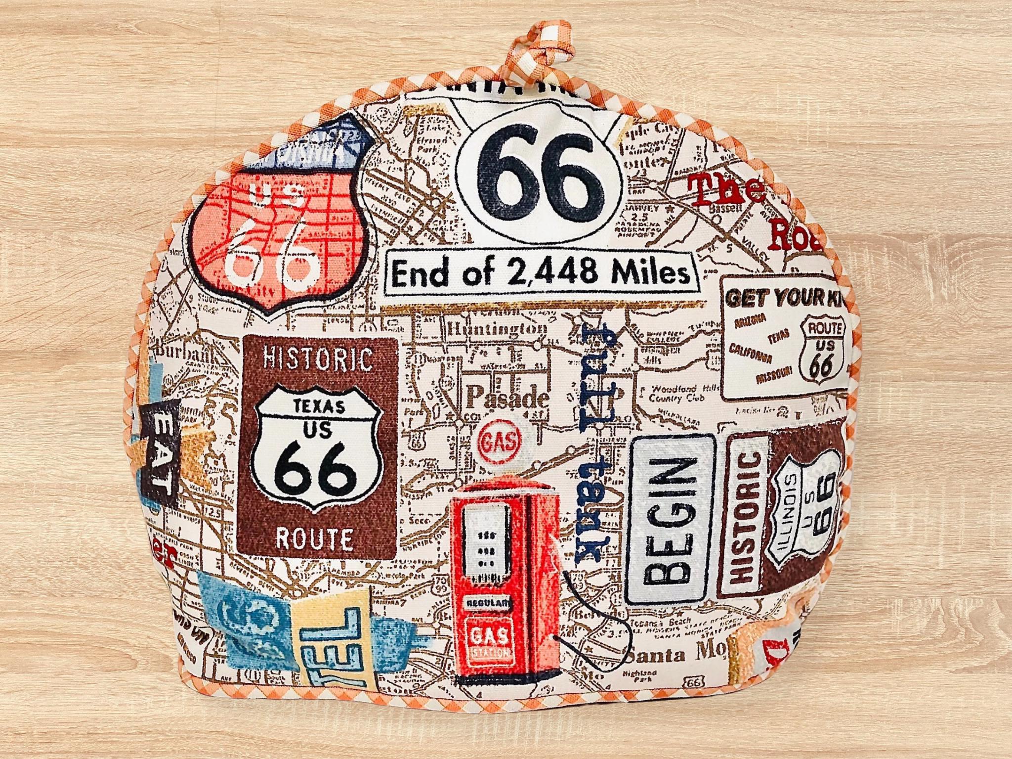 Route 66 Themed Plush Tea Cozy, Route 66 Pattern Tea Cosy, Nostalgic ...