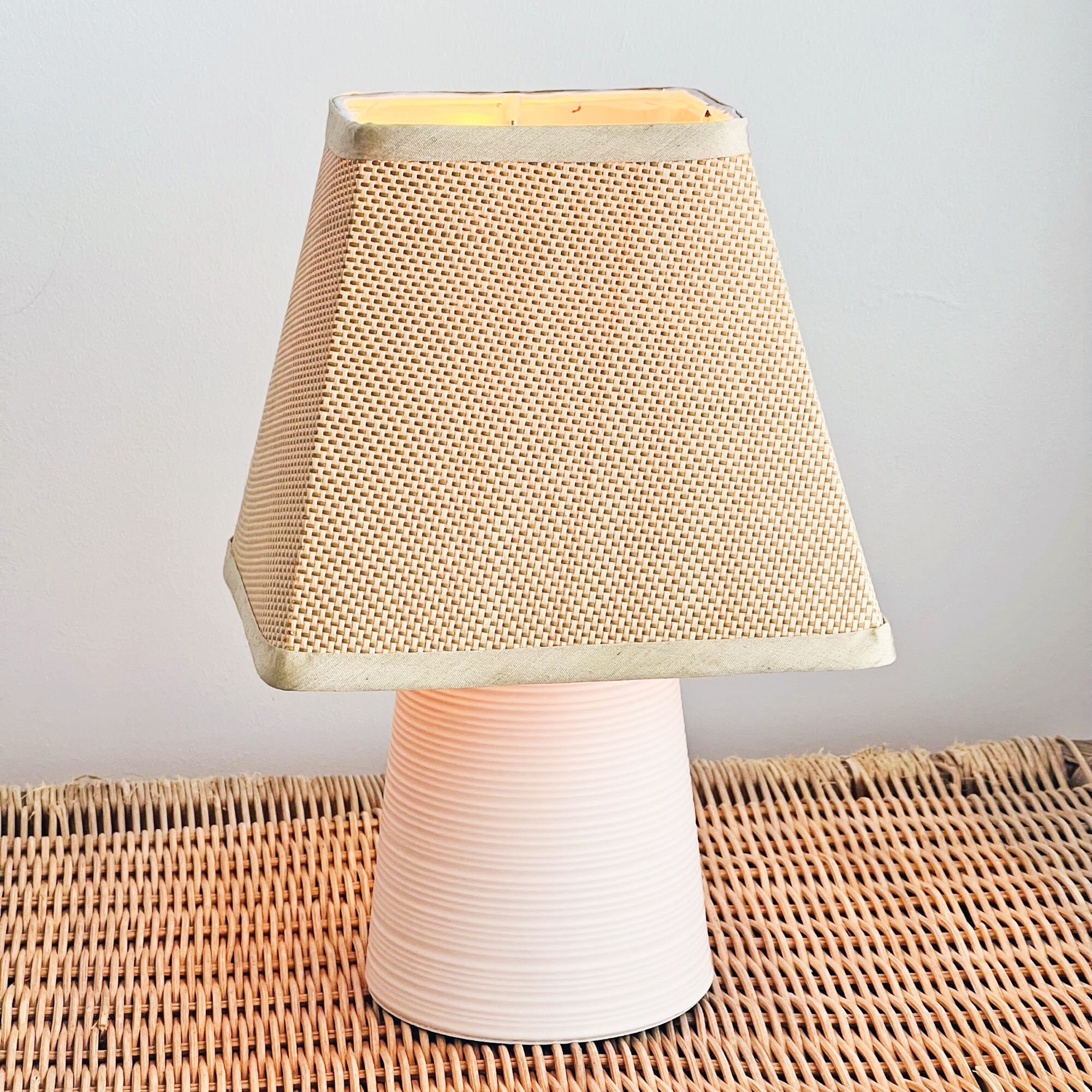 Upcycled White Ceramic Flower Pot Lamp, White Accent Lamp, Small White ...