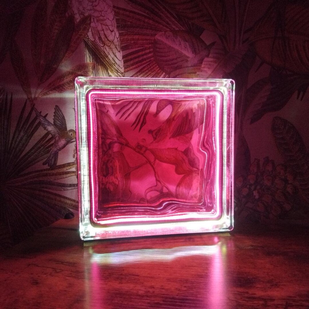 Handmade Pink Glass Block Lamp, Minimalist Mood Light, Warm Ambient ...