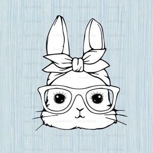 Cute Bunny With Glasses Svg, Bow Svg, Easter Svg, Bunny Svg, Easter ...