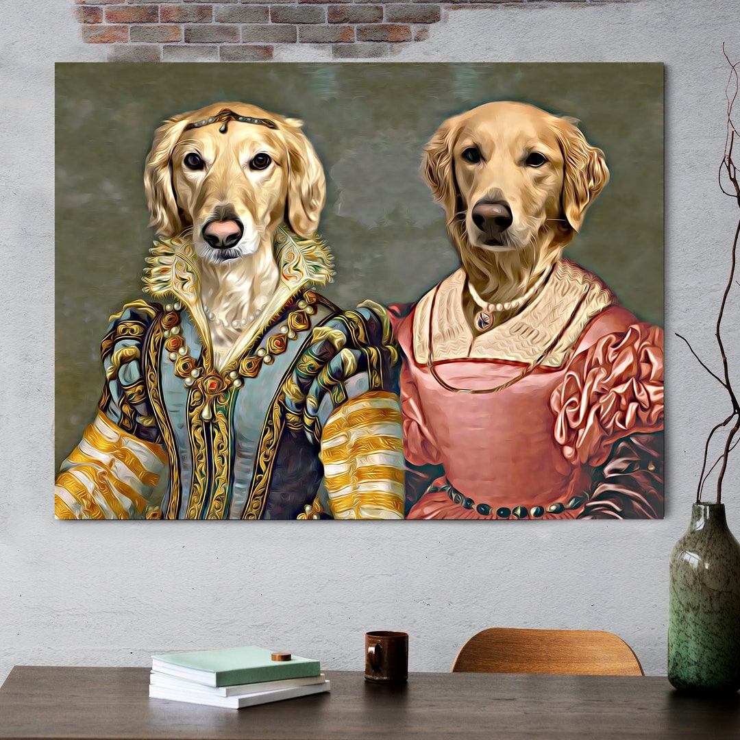 Custom 2 Pet Portrait, Royal Pet Portrait, King Pet, Queen Pet ...