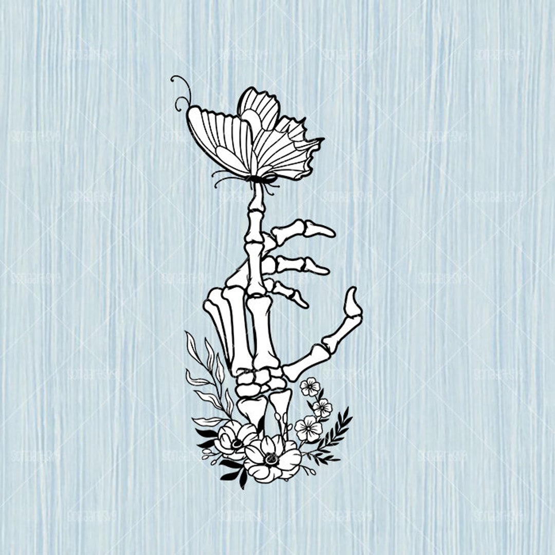 Floral Skeleton Hand Svg Png, Hand With Butterfly Svg, Skeleton Hand ...