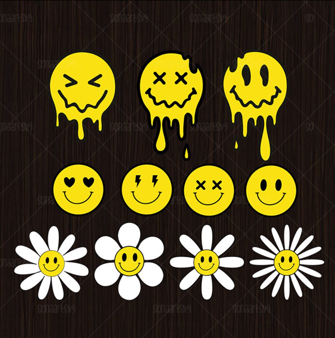 Smiley face svg smiley flower svg drippy smiley svg melting - Etsy.de
