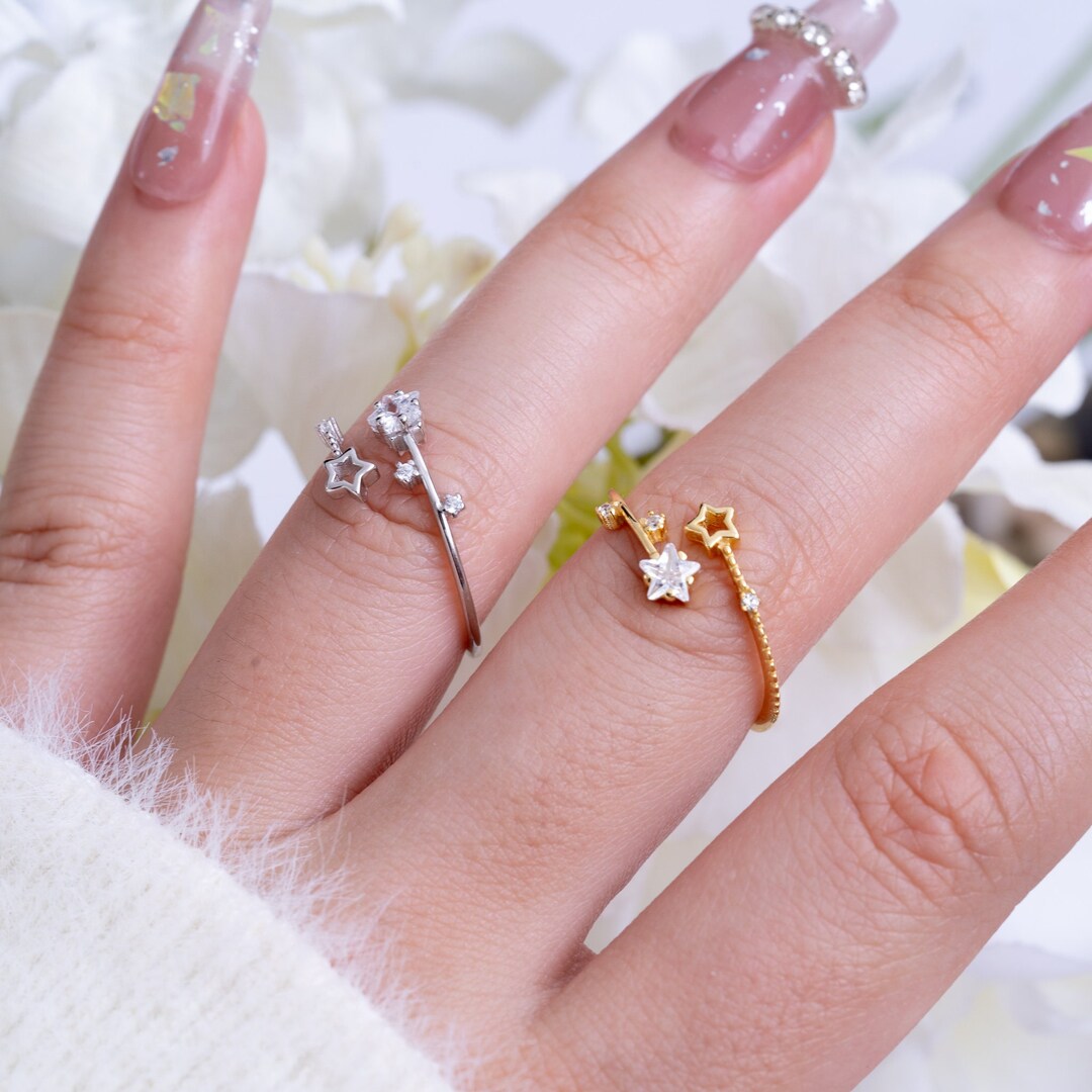 Dainty Shooting Star Ring-silver/gold Adjustable Open Ring-thin Band ...