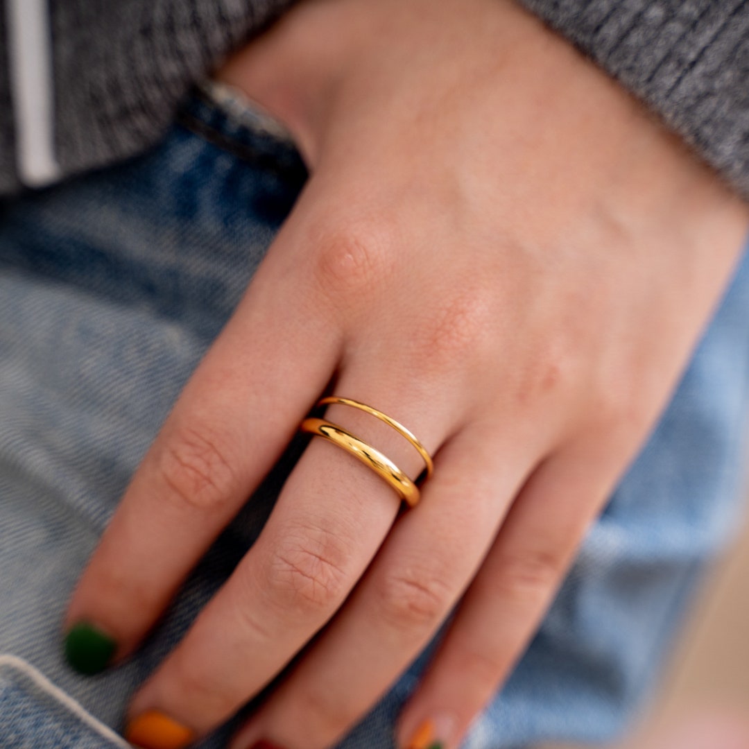 Double Layered Gold Ring-minimalist 2 Strands Stacking Ring-simple Gold ...