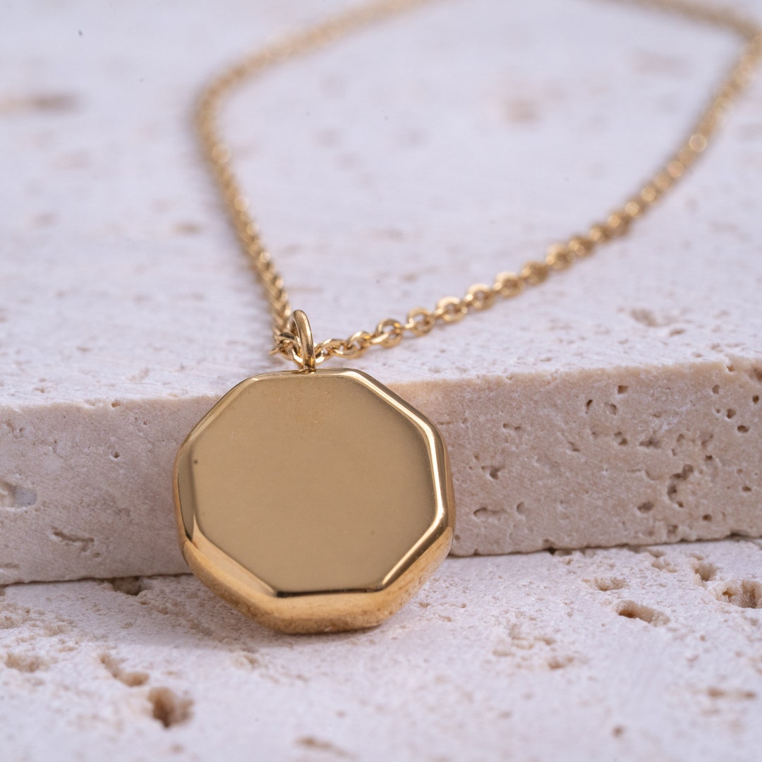 Octagon Disc Necklace-minimalist Simple Pendant Necklace-personalised ...