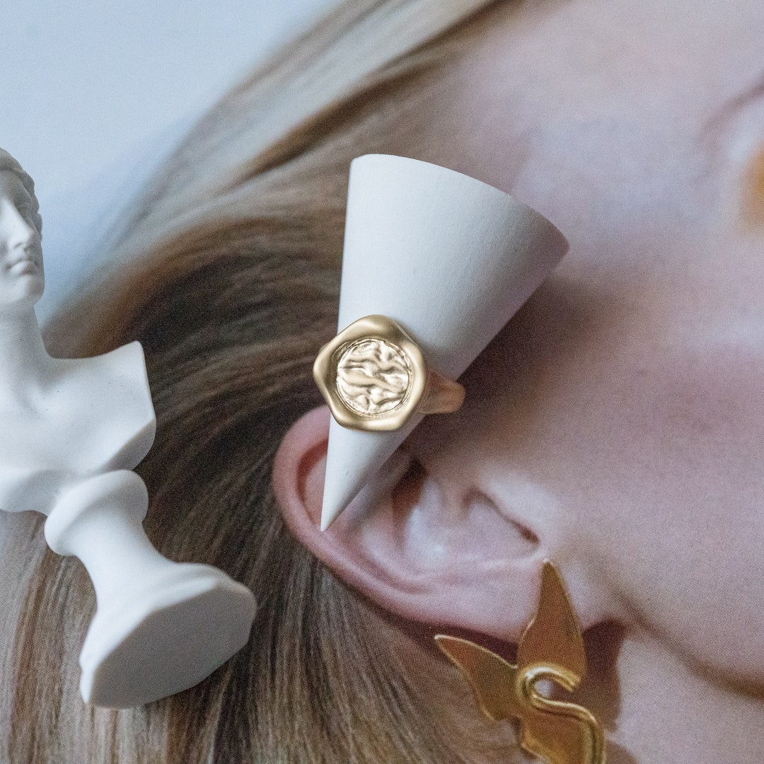 Matte Gold Signet Ring – Abstract Brass Band, Adjustable Size - Etsy