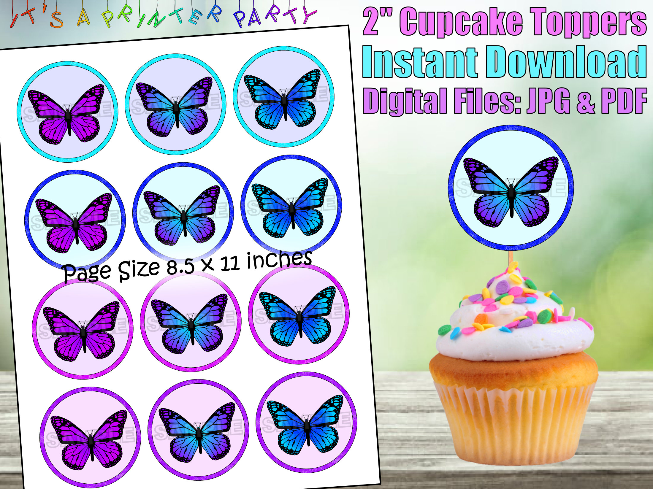 Printable Butterfly Cupcake Toppers (digital Download) - Etsy