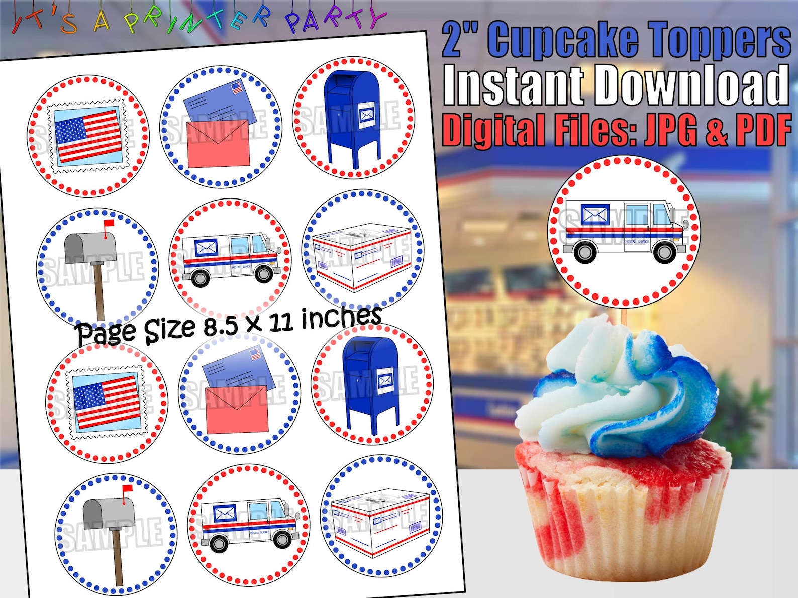 Printable Post Office Cupcake Toppers (digital Download) | Postal ...