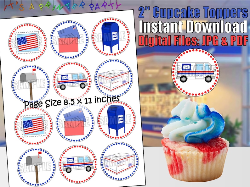 Printable Post Office Cupcake Toppers (digital Download) | Postal ...