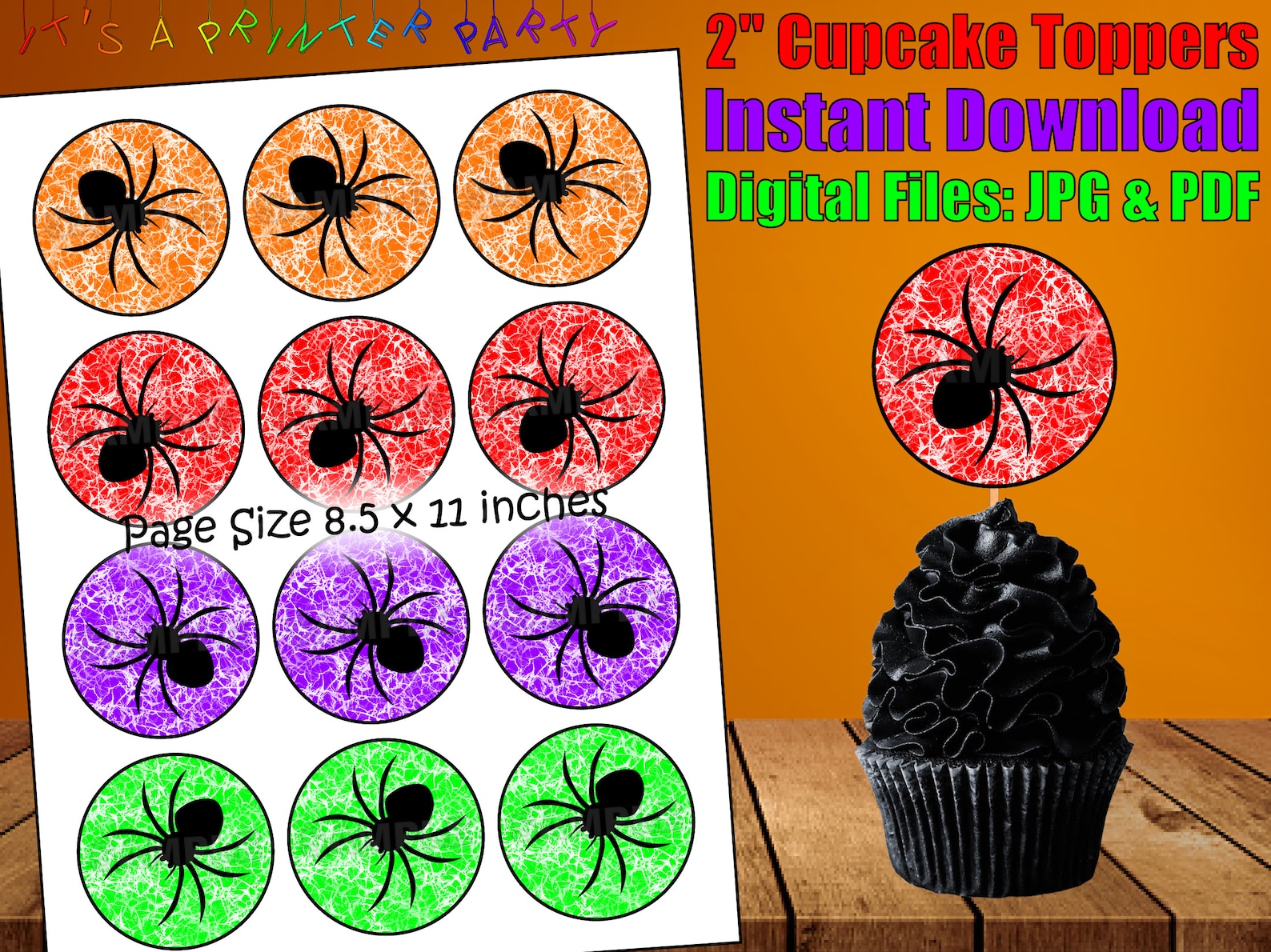 Printable Halloween Spider Cupcake Toppers (digital Download) - Etsy