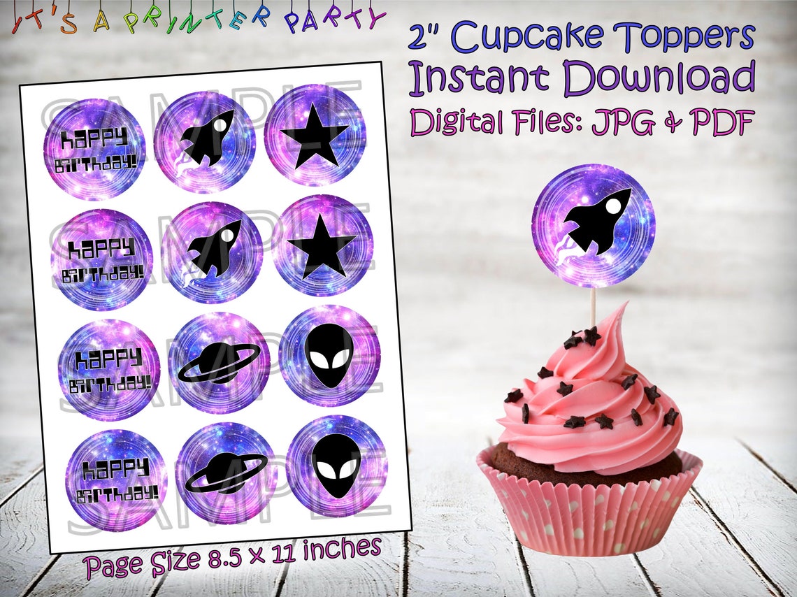 Printable Galaxy Birthday Cupcake Toppers (digital Download) - Etsy