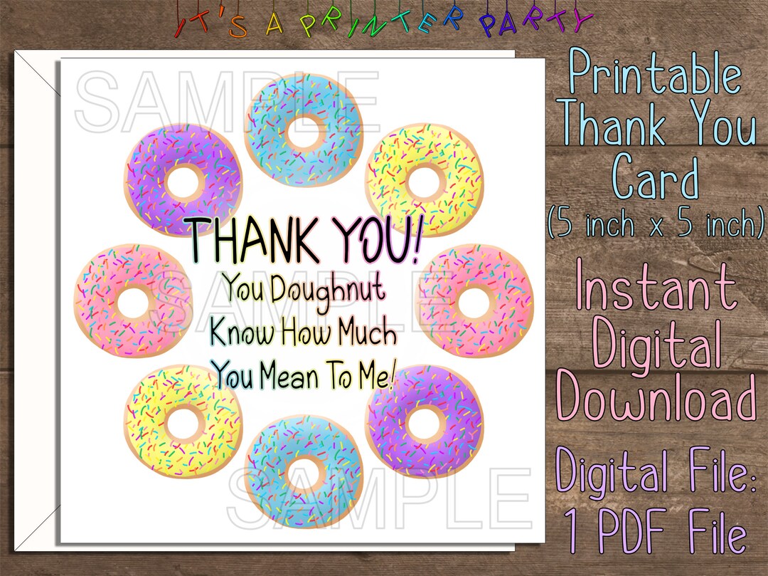 Printable Doughnut Thank You Greeting Card (digital Download) - Etsy