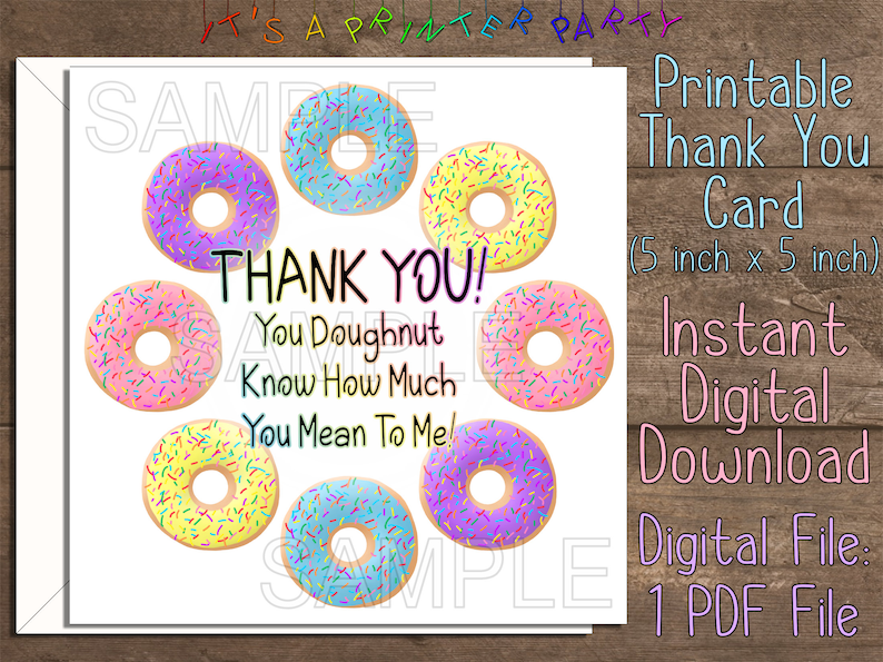 Printable Doughnut Thank You Greeting Card (digital Download) - Etsy