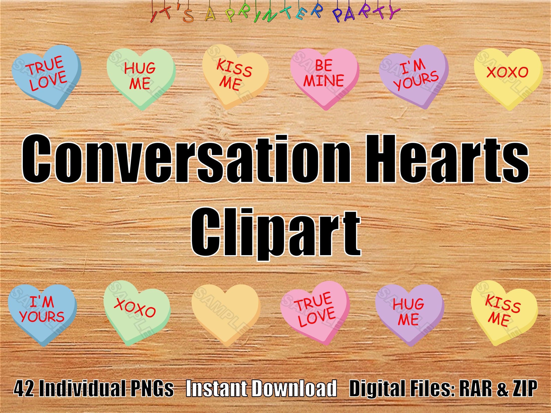 Conversation Hearts Clipart - 42 Individual Pngs - RAR and ZIP Files ...
