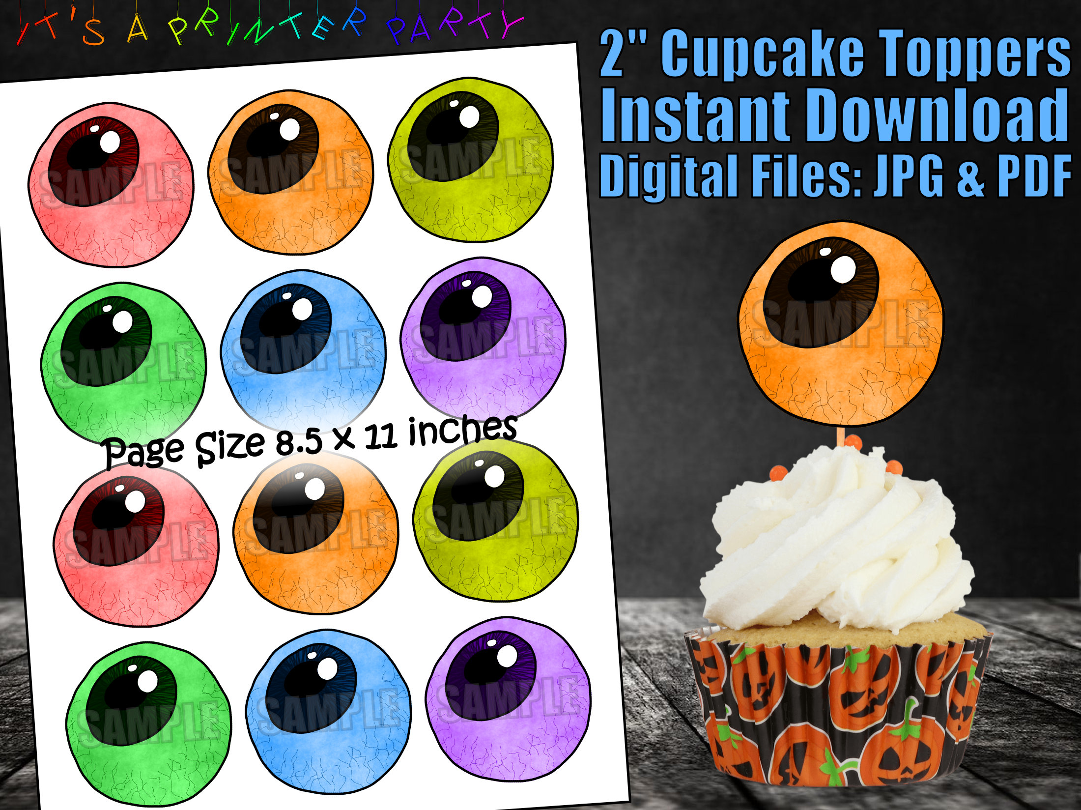 Printable Eyeball Halloween Cupcake Toppers (digital Download) - Etsy