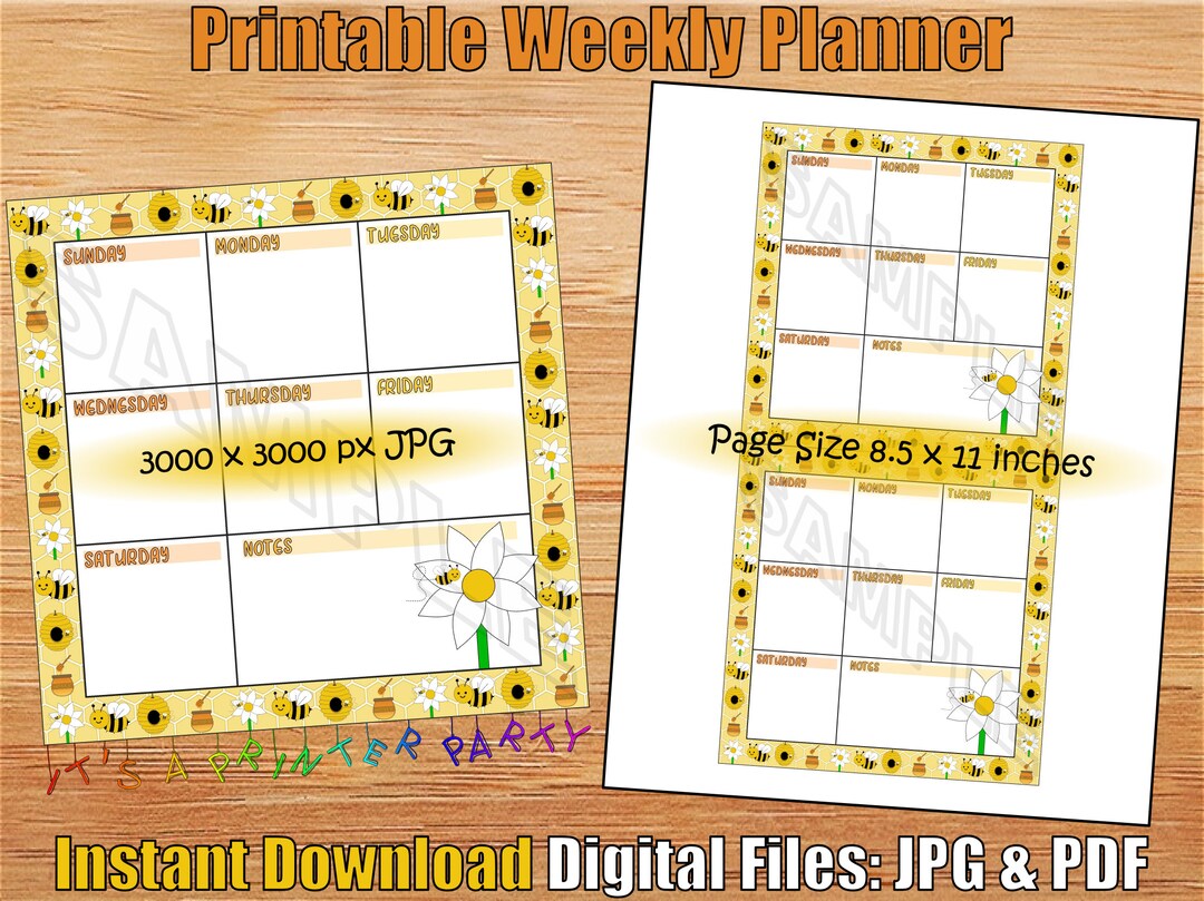 Printable Bumble Bee Weekly Planner (digital Download) - Etsy