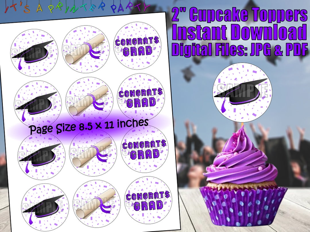 Printable Graduation Cupcake Toppers Purple | Violet (digital Download ...