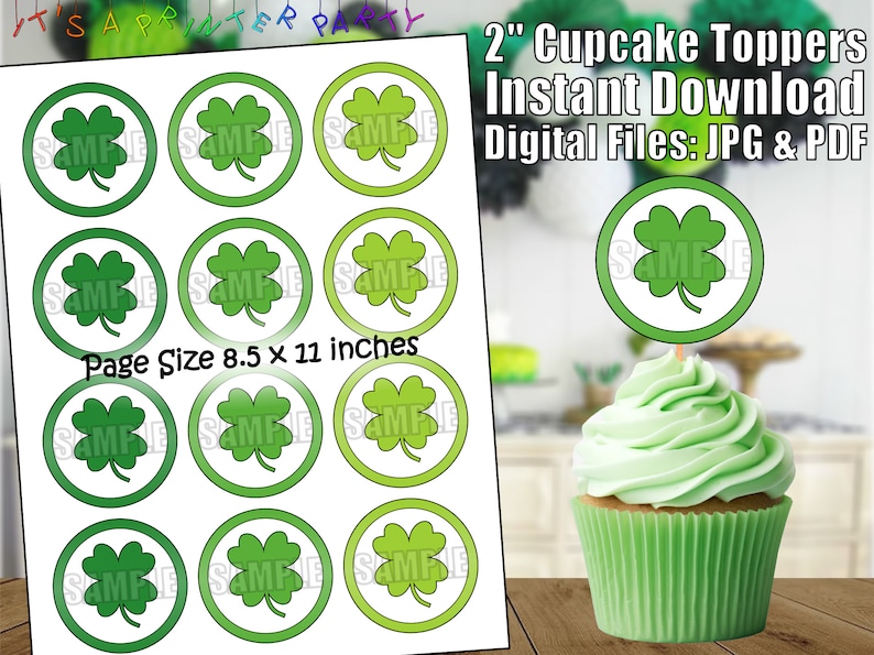 Printable Four Leaf Clover St. Patrick's Day Cupcake Toppers (digital ...