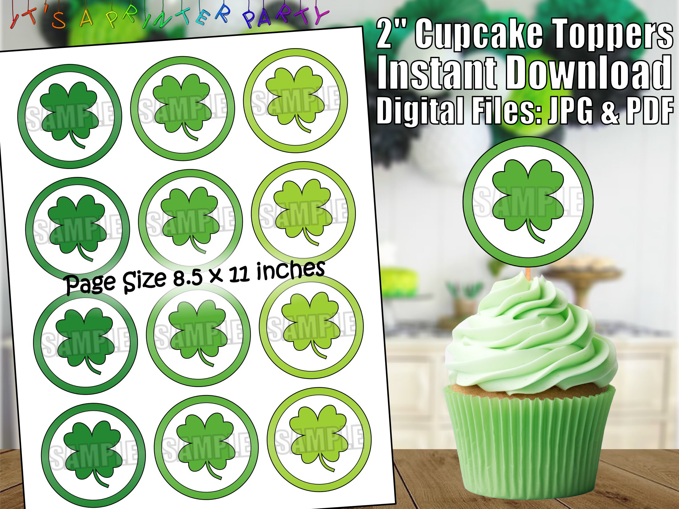 Printable Four Leaf Clover St. Patrick's Day Cupcake Toppers (digital ...