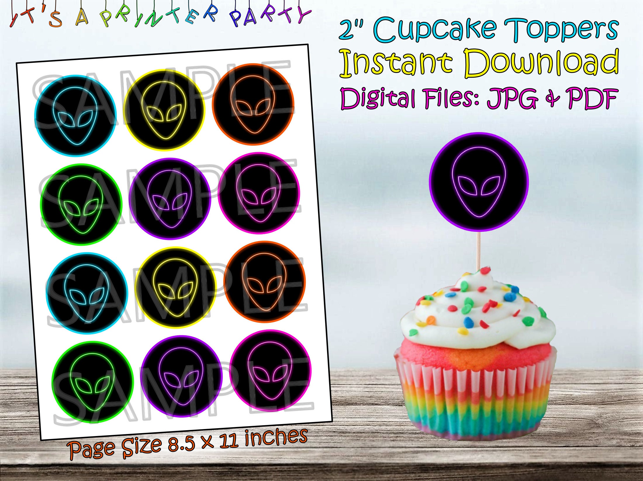 Printable Neon Alien Cupcake Toppers (digital Download) - Etsy Canada