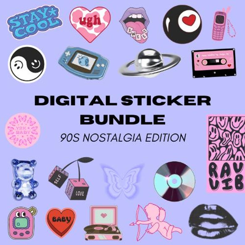 90s Nostalgia Digital Stickers | 49+ PNG Y2K Planner Stickers for ...