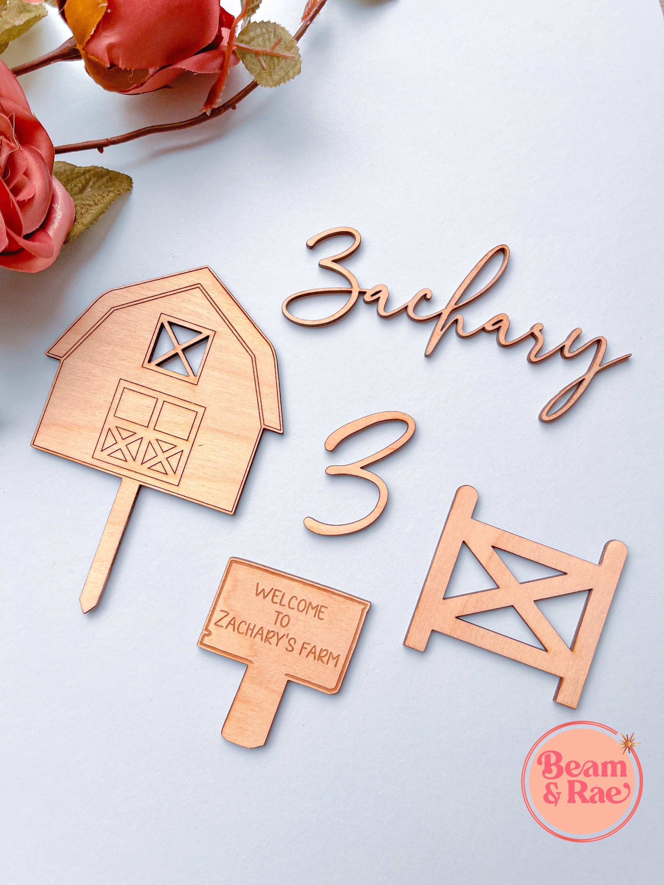 Farm Cake Toppers Barn Farmyard Cake Fence Charm Name - Etsy UK