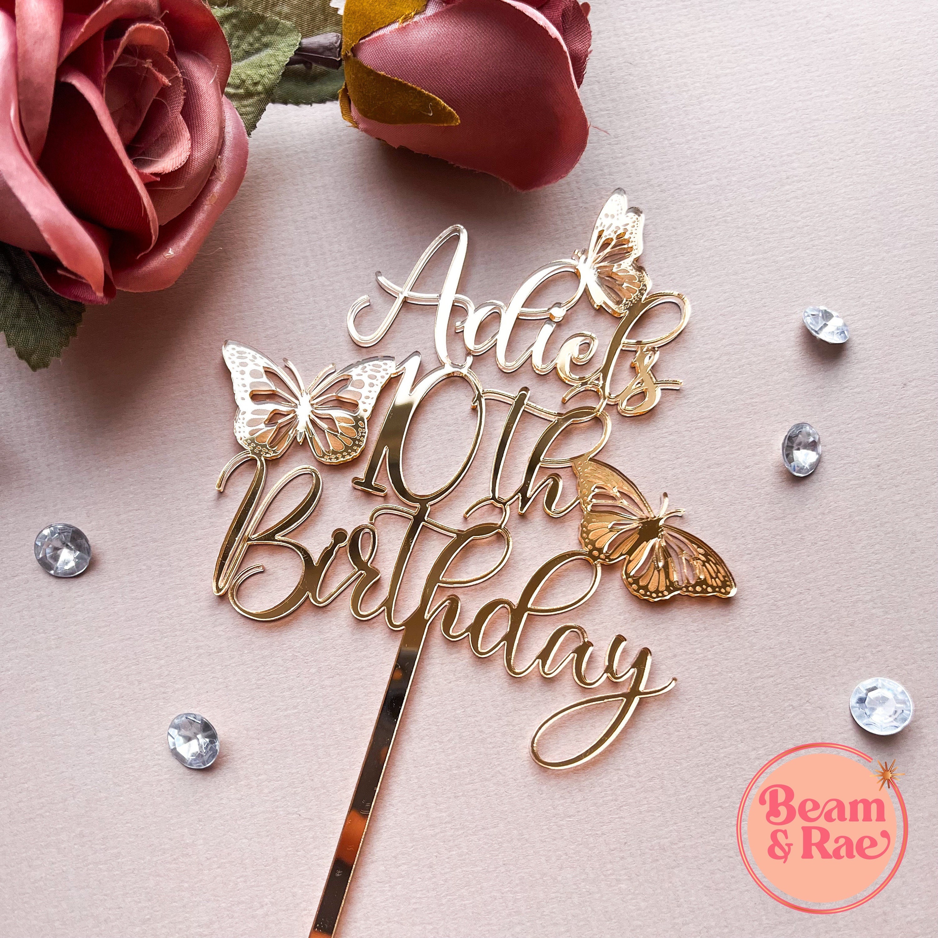 Butterfly Cake Topper | Butterfly Cake Decoration | Personalised Gold ...
