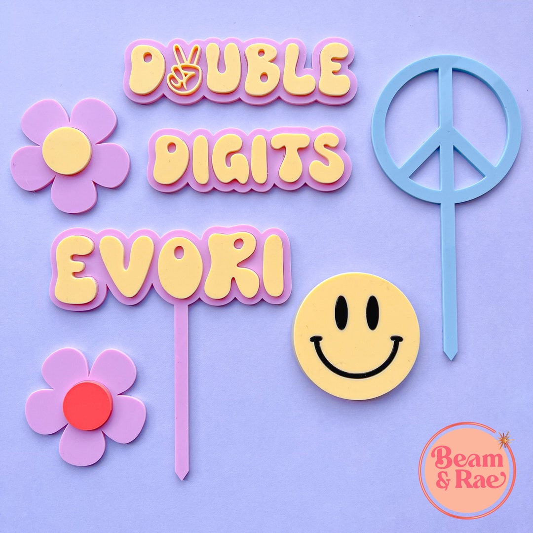 Double Digits Cake Topper Set | Groovy Cake Topper | Smiley Cake Topper ...