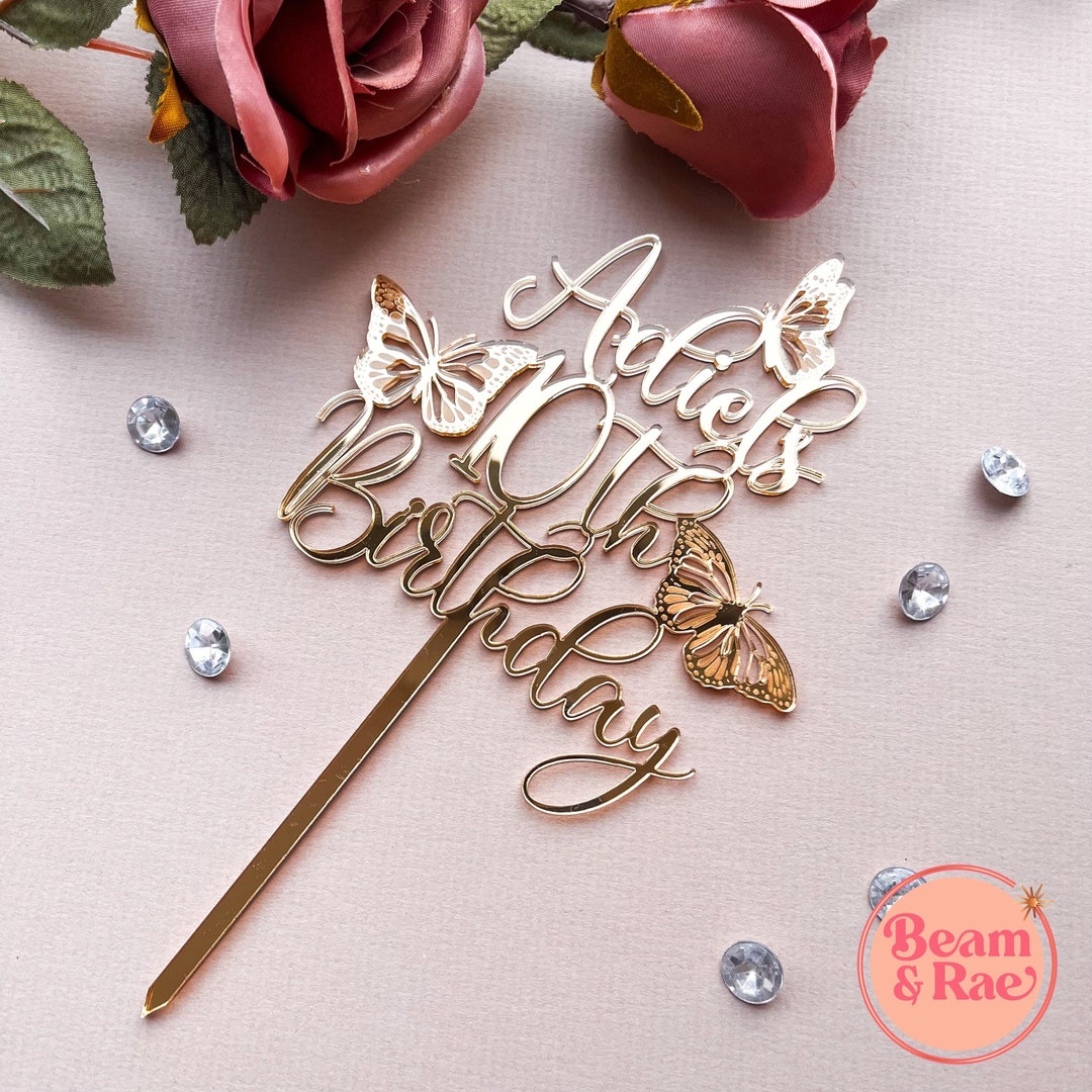 Butterfly Cake Topper | Butterfly Cake Decoration | Personalised Gold ...