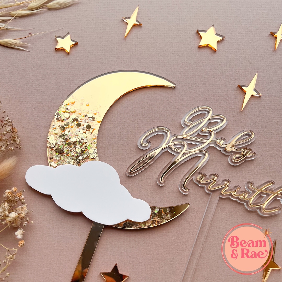 Moons and Star Cake Topper Set Moon Cake Topper Glitter Cake Topper ...