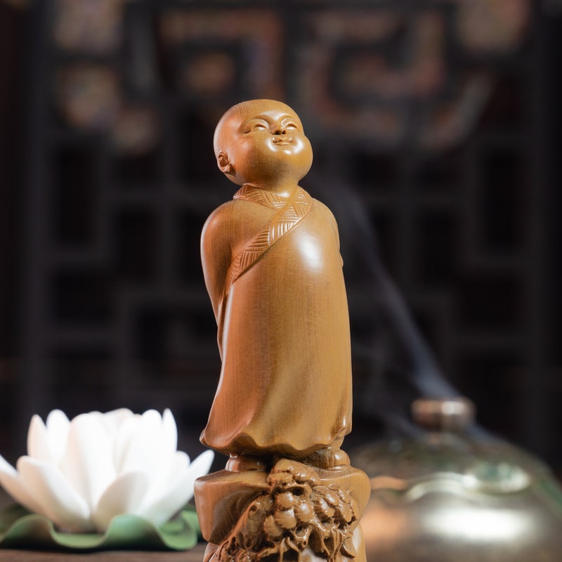Wooden Buddha Monk Statue - Etsy