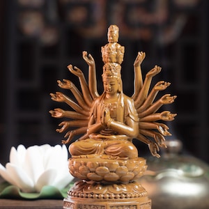 Thousand Hands Guan Yin Bodhisattva Statue Sitting on Lotus, Thousand ...