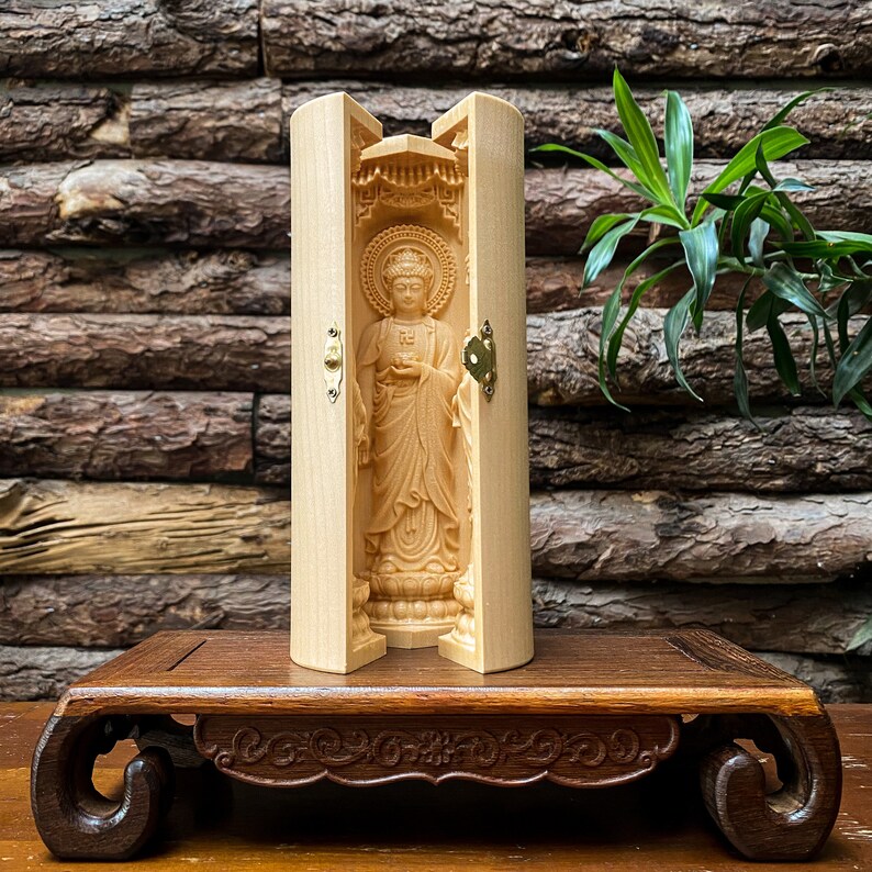 Buddhist Portable Folding Altar, Three Saints of West 8'' High, Buddha ...