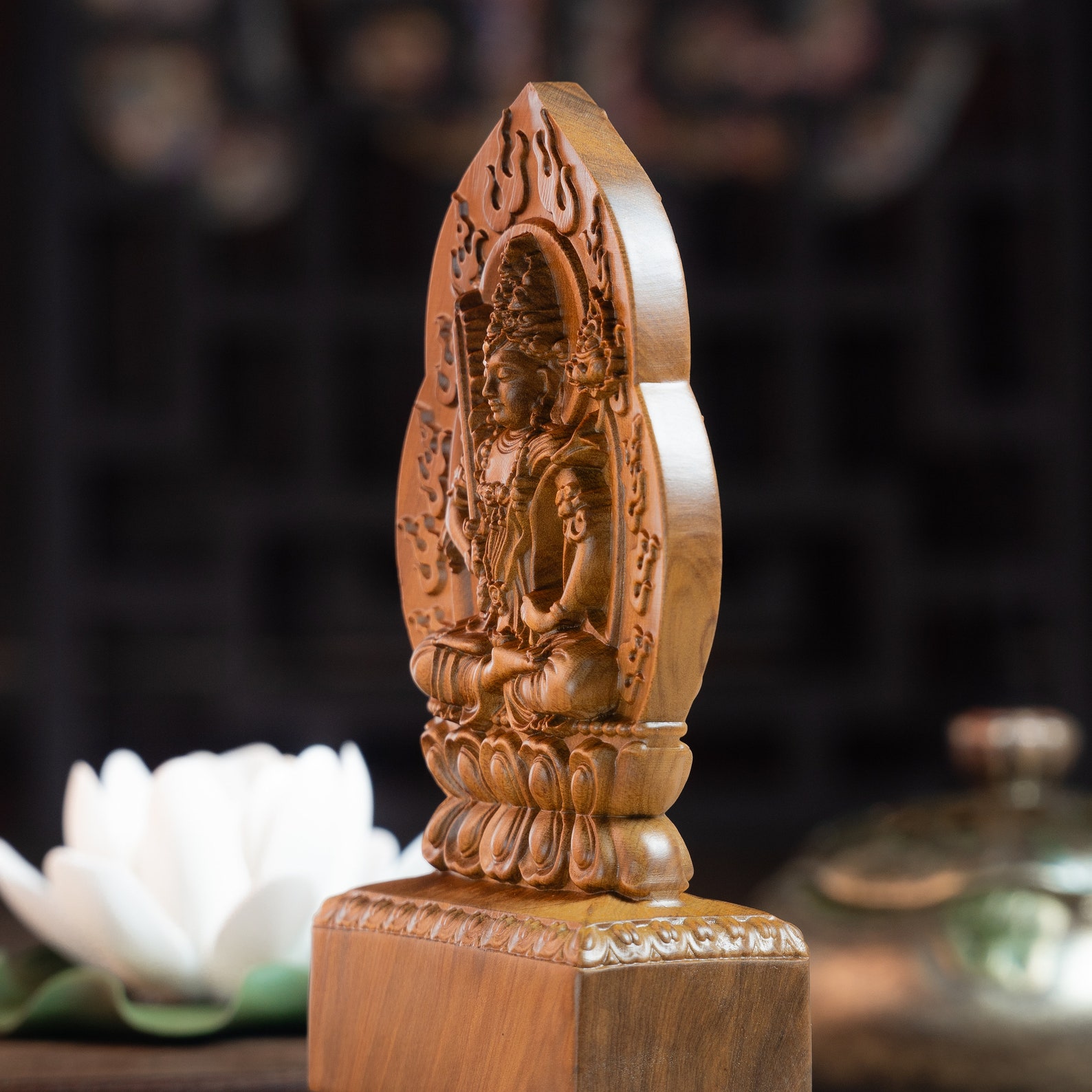 Double-sided Akasagarbha Bodhisattva Statue, Wooden Buddha Statue 6 ...