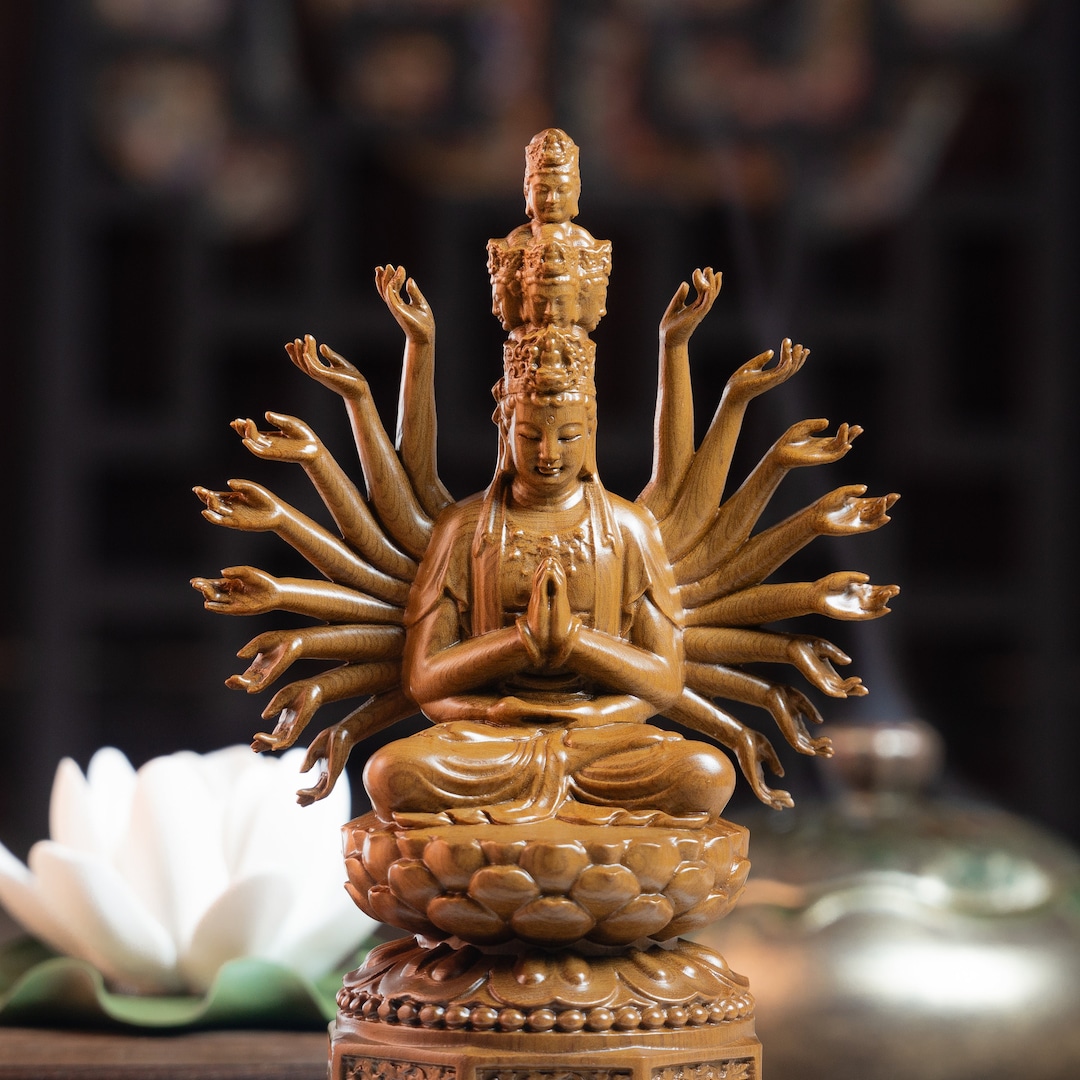 Thousand Hands Guan Yin Bodhisattva Statue Sitting on Lotus, Thousand ...