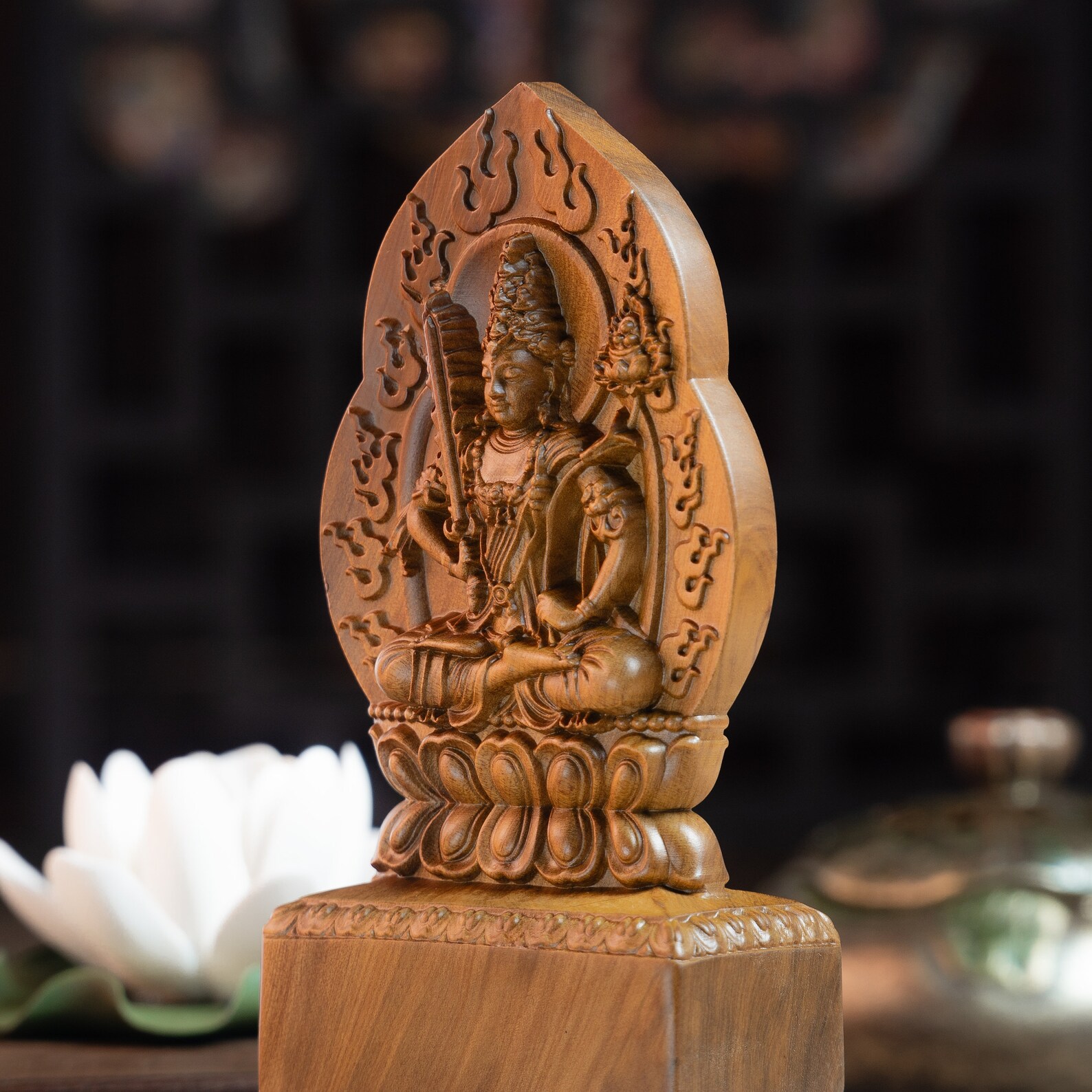 Double-sided Akasagarbha Bodhisattva Statue, Wooden Buddha Statue 6 ...