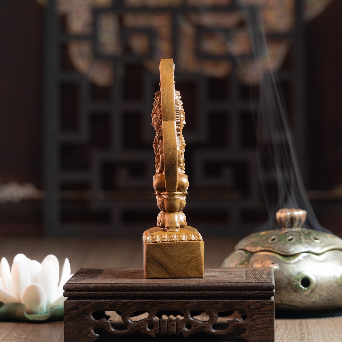 Double-sided Akasagarbha Bodhisattva Statue, Wooden Buddha Statue 6 ...
