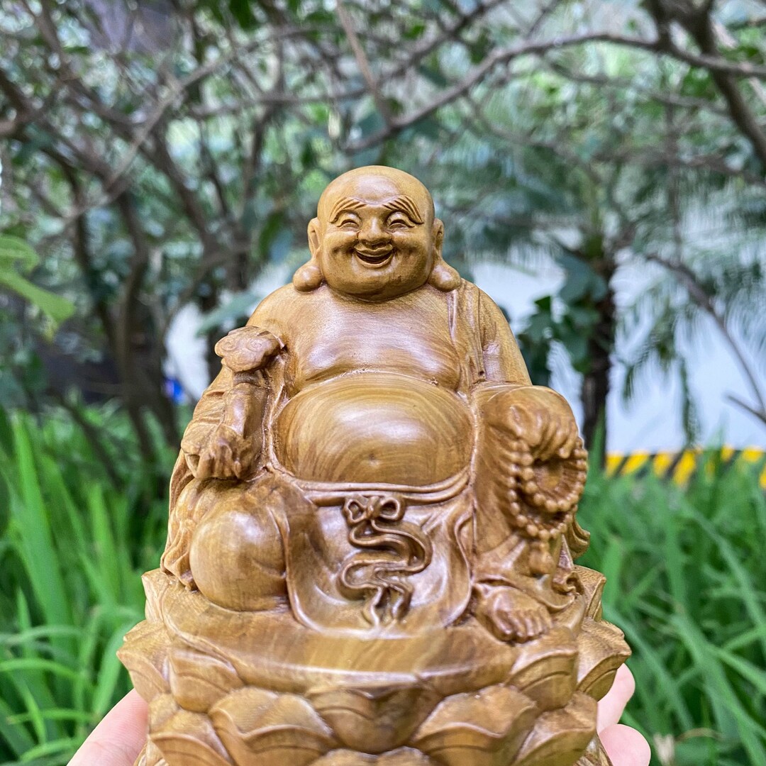 Happy Buddha Laughing Buddha Statue Maitreya Buddha Wooden - Etsy
