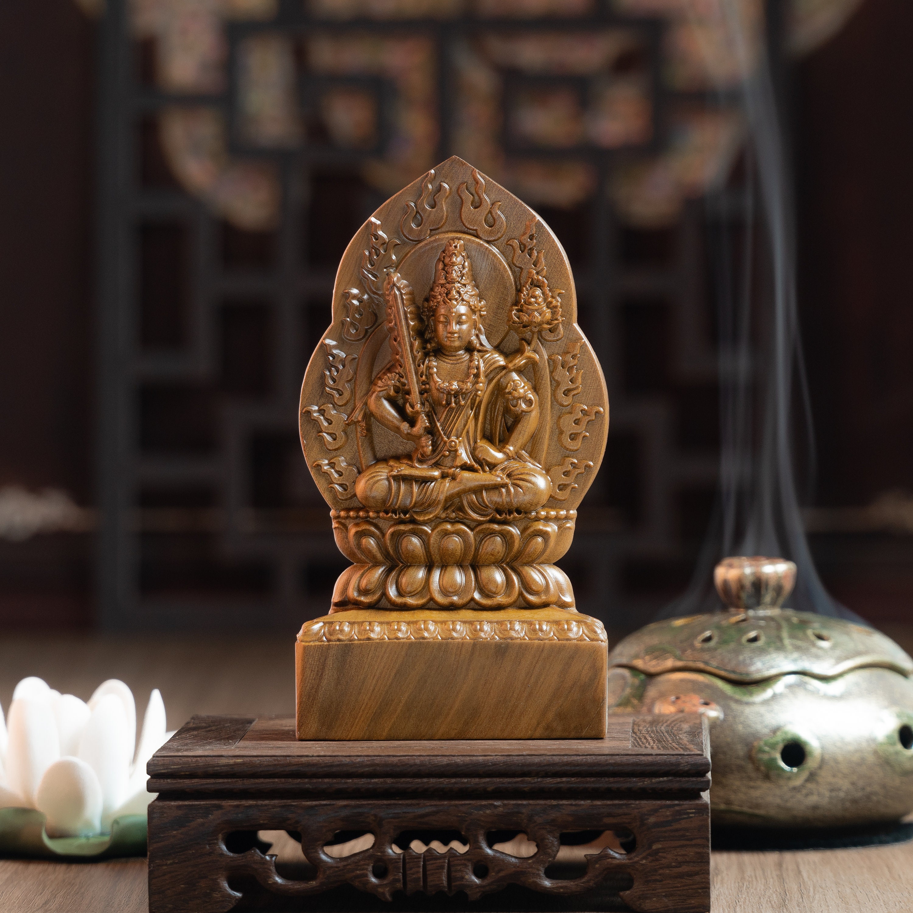Double-sided Akasagarbha Bodhisattva Statue, Wooden Buddha Statue 6 ...