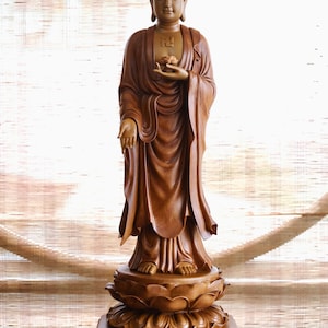 Standing Amitabha Buddha Statue, Wooden Feng Shui Statue 24" High ...