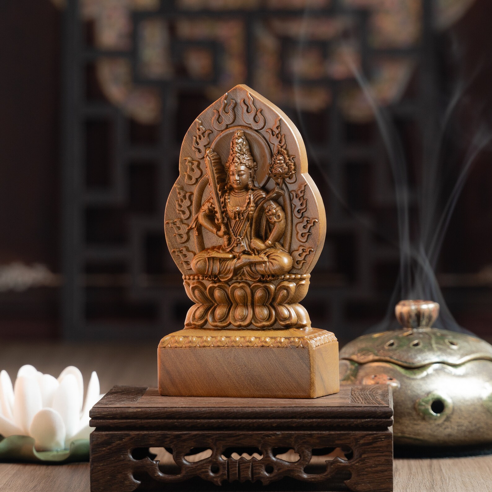 Double-sided Akasagarbha Bodhisattva Statue, Wooden Buddha Statue 6 ...