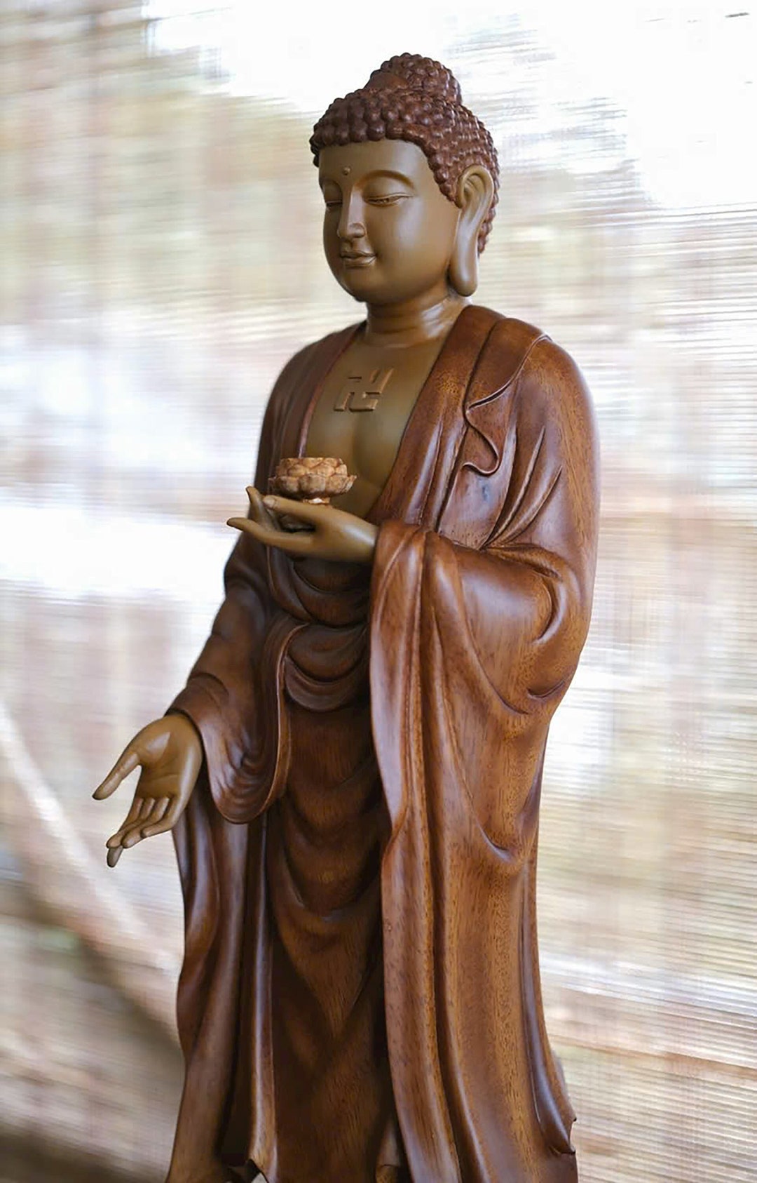 Standing Amitabha Buddha Statue, Wooden Feng Shui Statue 24" High ...
