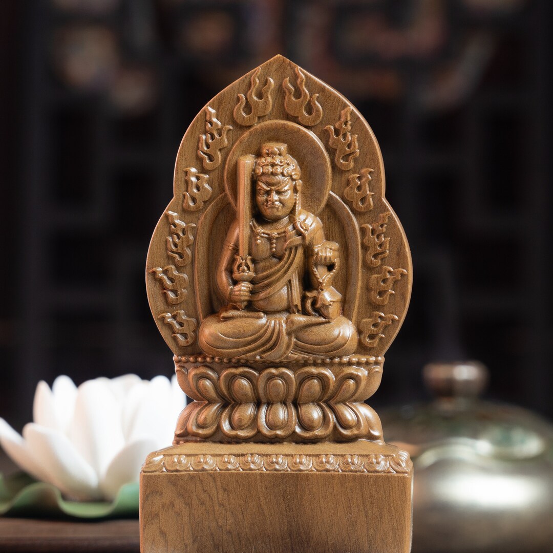 Double-sided Acala Bodhisattva Statue, Wooden Fudo Myoo Statue 6" High ...