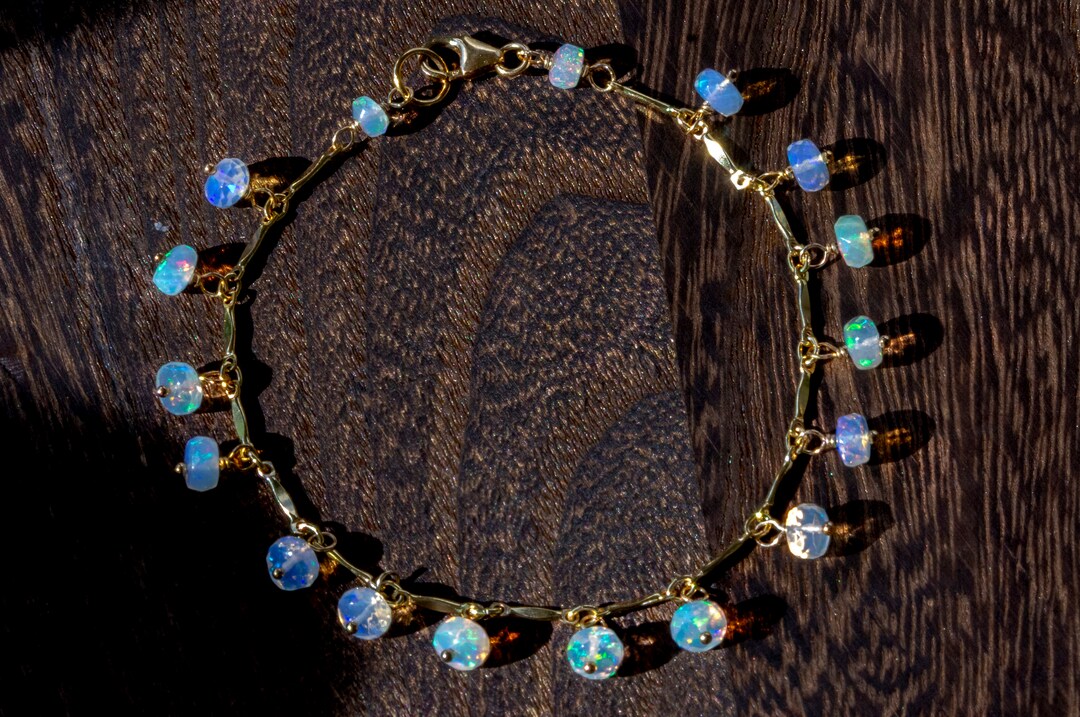 Opal Gold Filled Dangle Bracelet: October Birthstone - Etsy