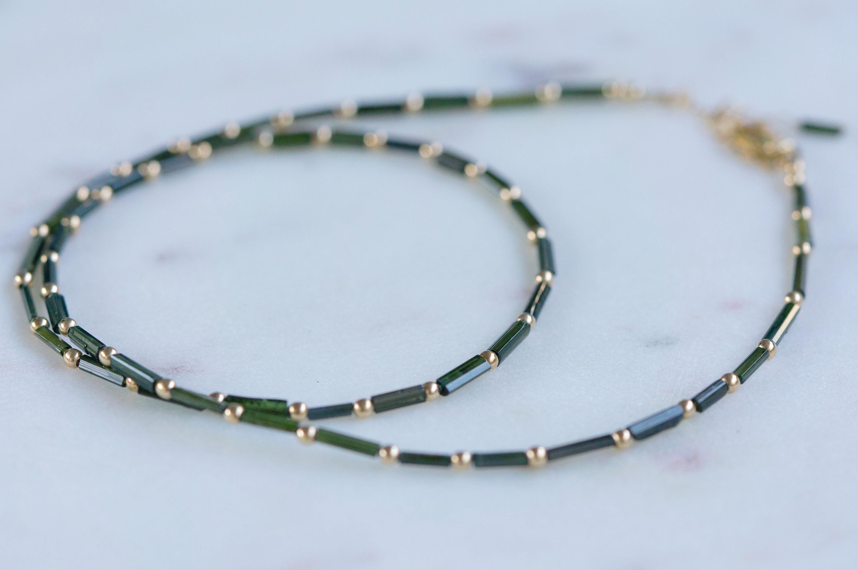 Green Tourmaline Tube Bead Necklace, Verdelite October Birthstone - Etsy