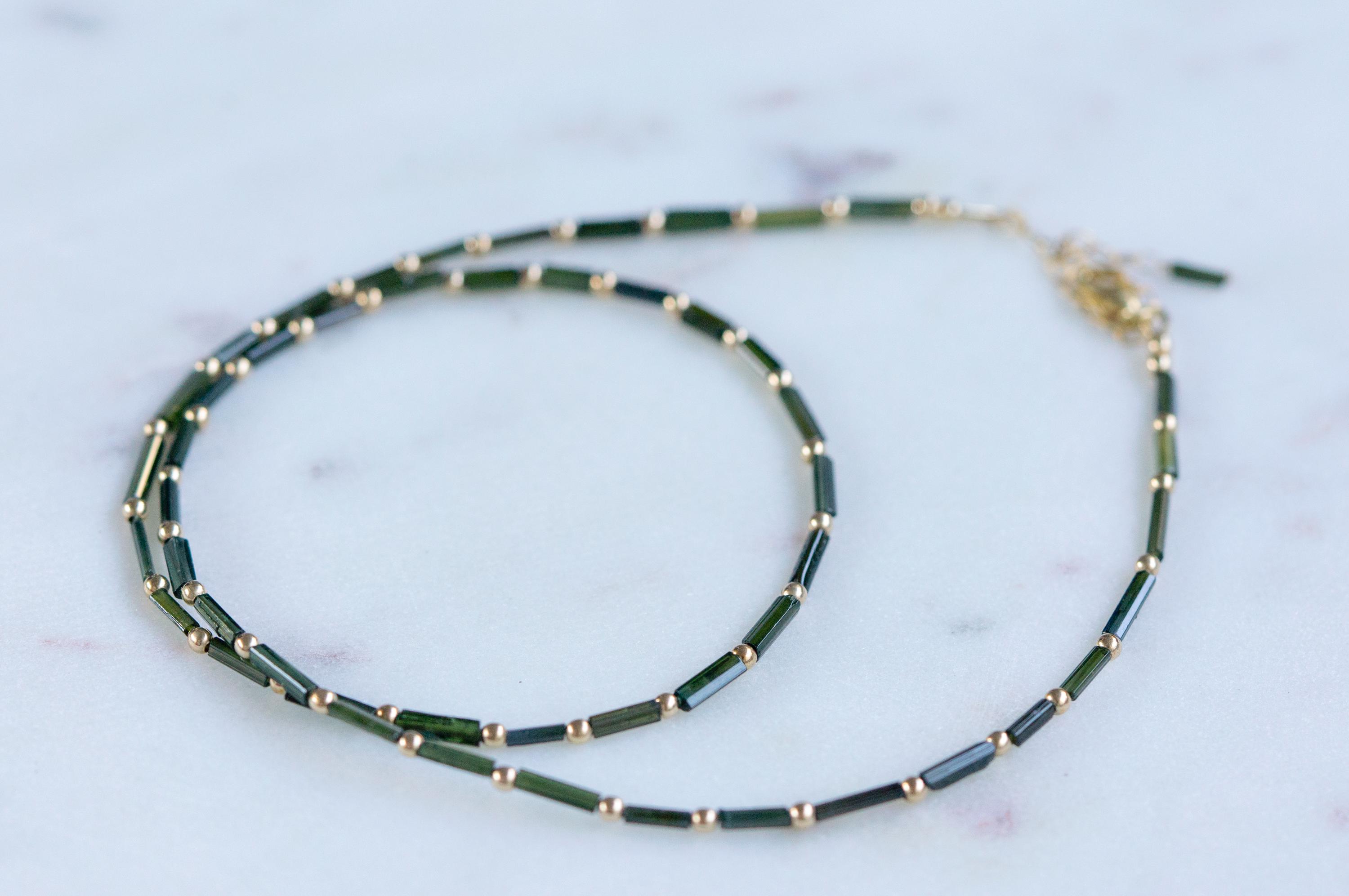Green Tourmaline Tube Bead Necklace, Verdelite October Birthstone - Etsy